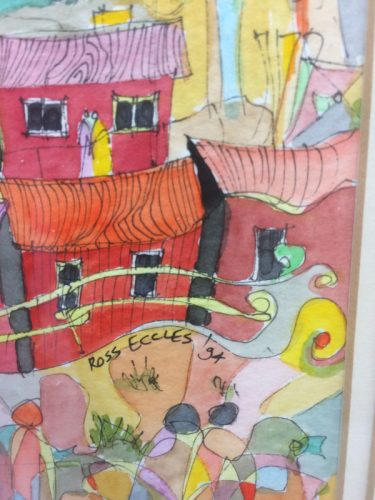 Ross Eccles Pen and Watercolour Bathing Huts On Killiney Beach - AntiqArt