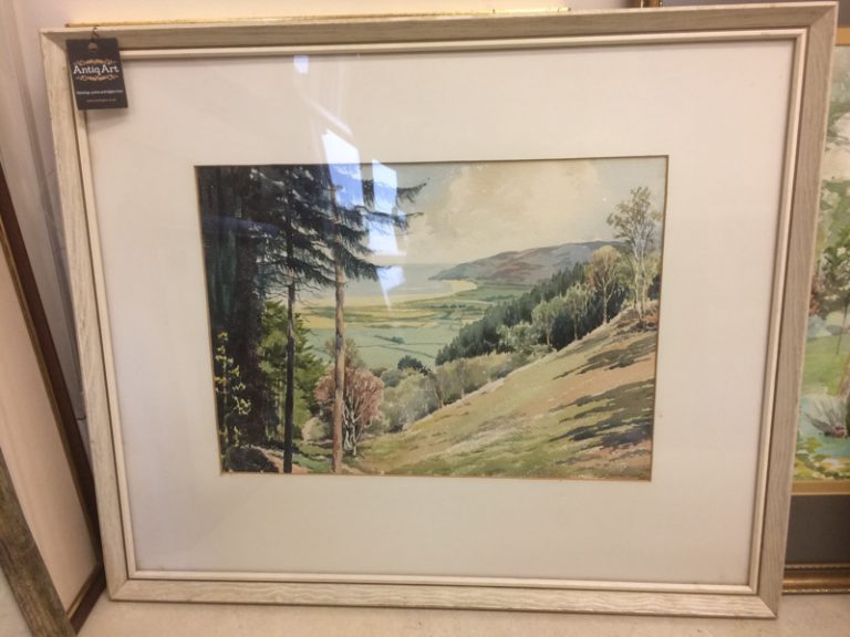 Sidney Perrin Watercolour Landscape Somerset Hillside Overlooking Beach ...