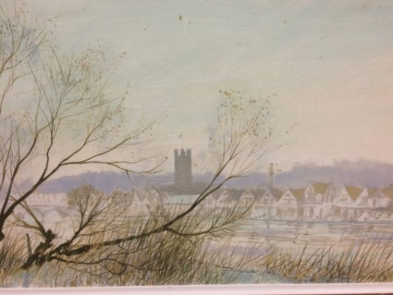 Jeremy King Oil on Board Henley On Thames in Winter 1979 - AntiqArt