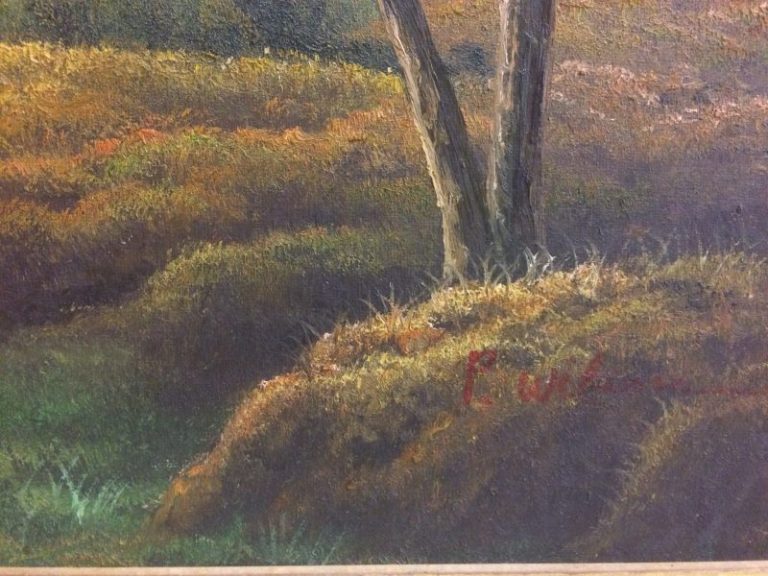 P Wilson oil on canvas Shepherd tending his sheep - AntiqArt