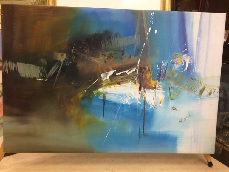 Modern Abstract Acrylic on box canvas by Wilkinson - AntiqArt