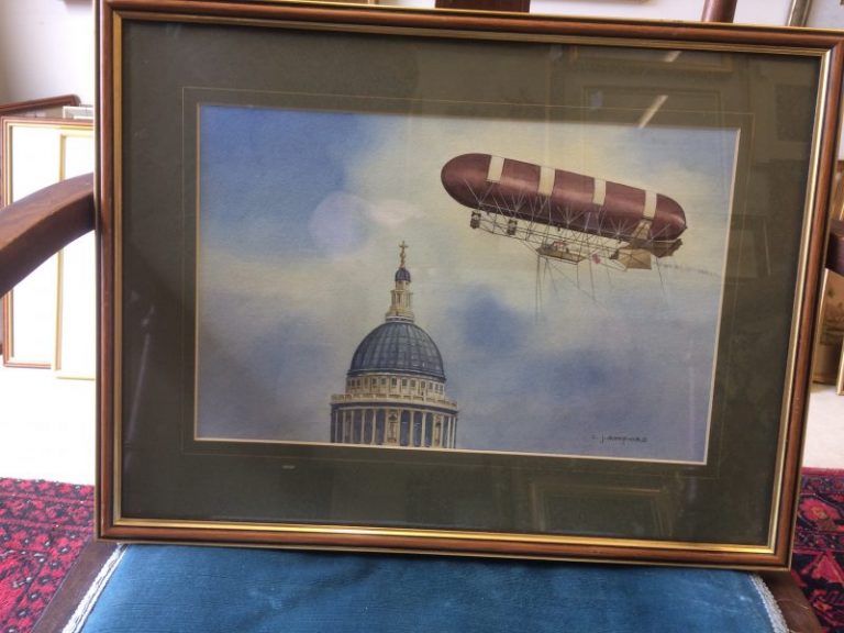Colin J Ashford watercolour "Farnborough's First Airship" - AntiqArt